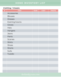 Home Inventory List - The Family Years