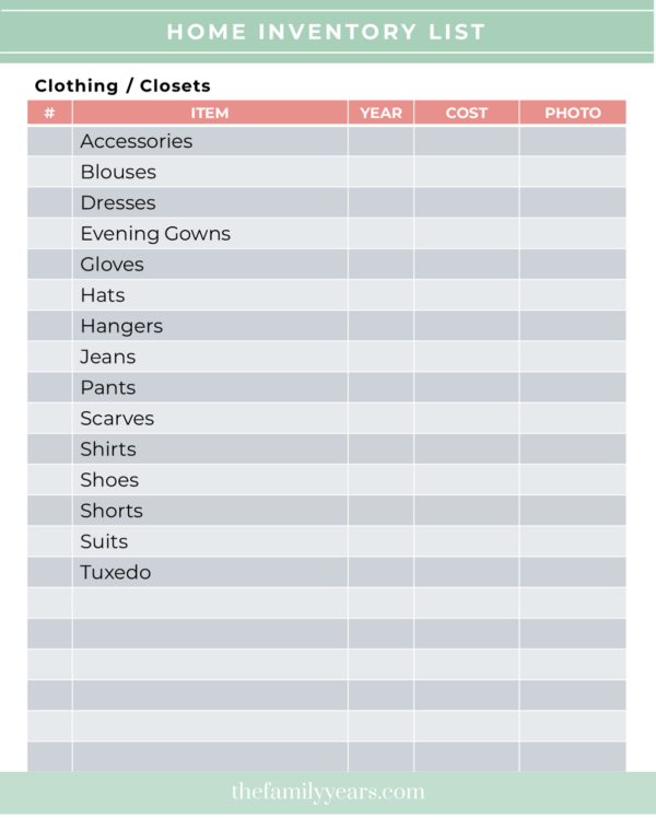 Home Inventory List - The Family Years